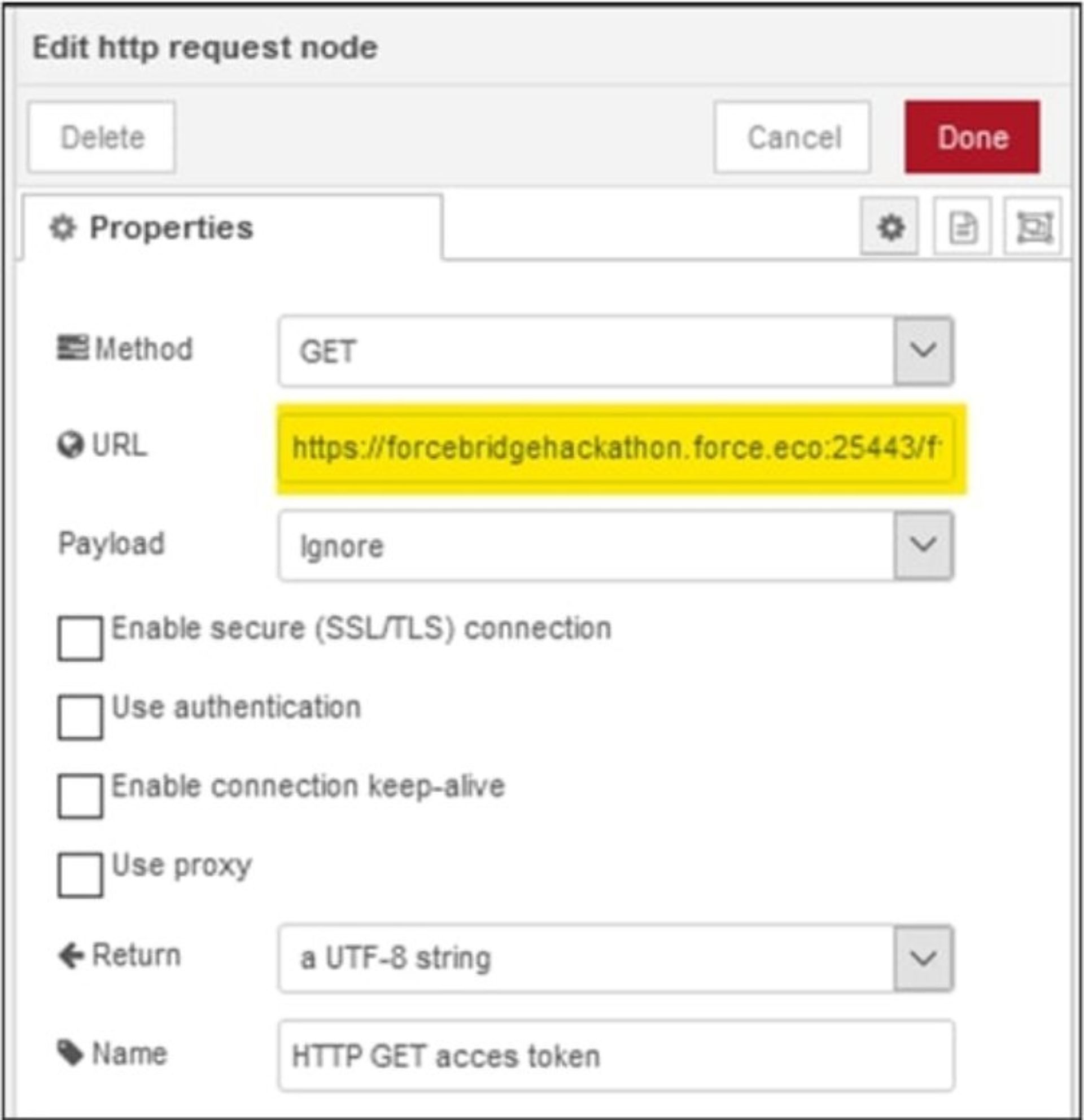 Step-by-Step on how to connect Node-Red to FORCE Bridge API